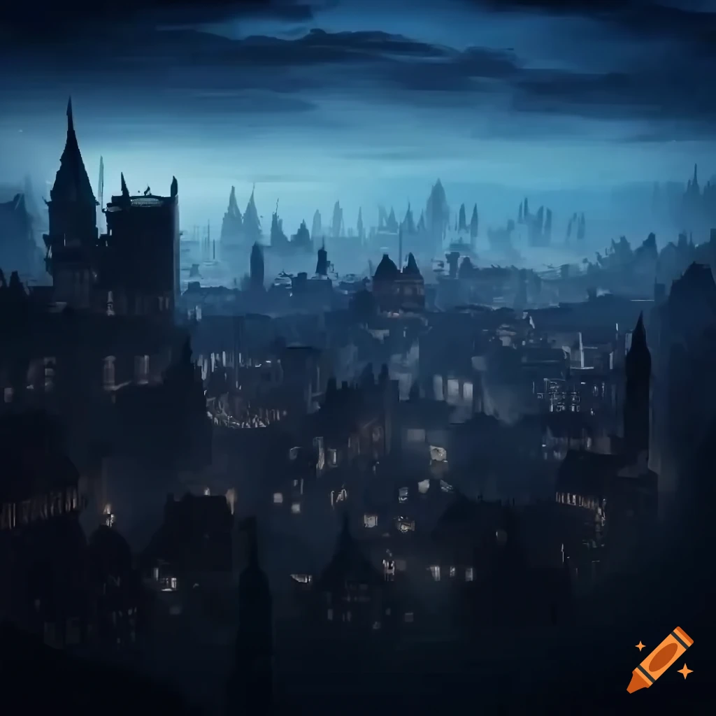 Dark medieval city surrounded by forest on Craiyon