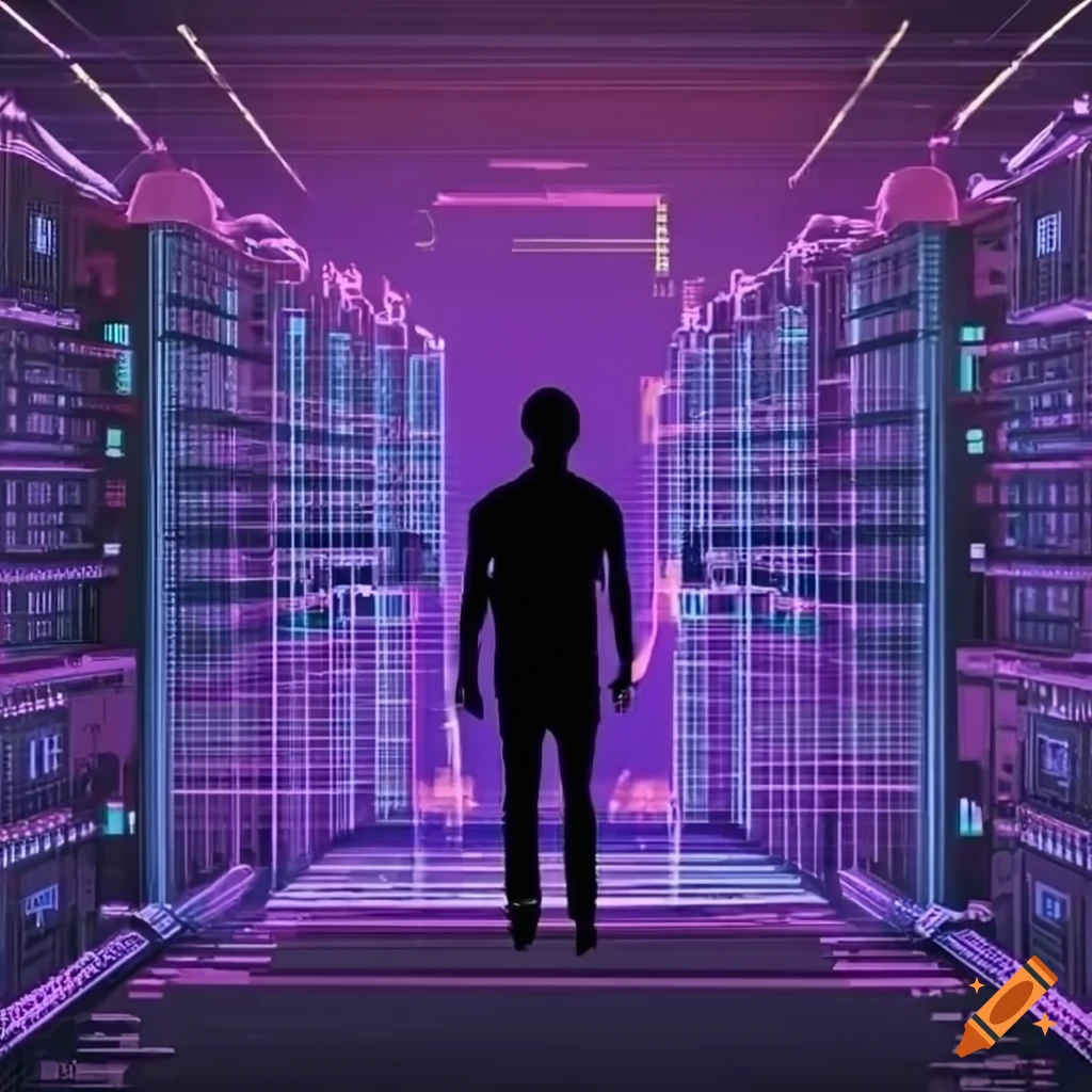 Silhouette of a software engineer with a purple hammer in front of a ...