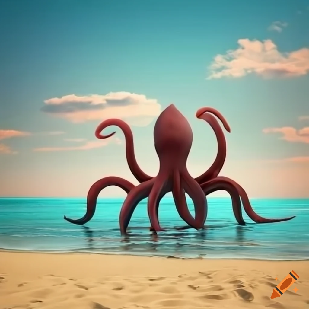 3d rendering of a kraken at the sunny beach
