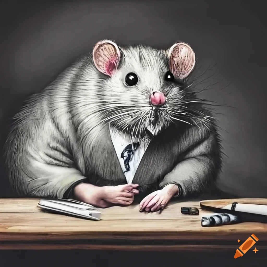 Vintage photo of a rat in a suit smoking a pipe