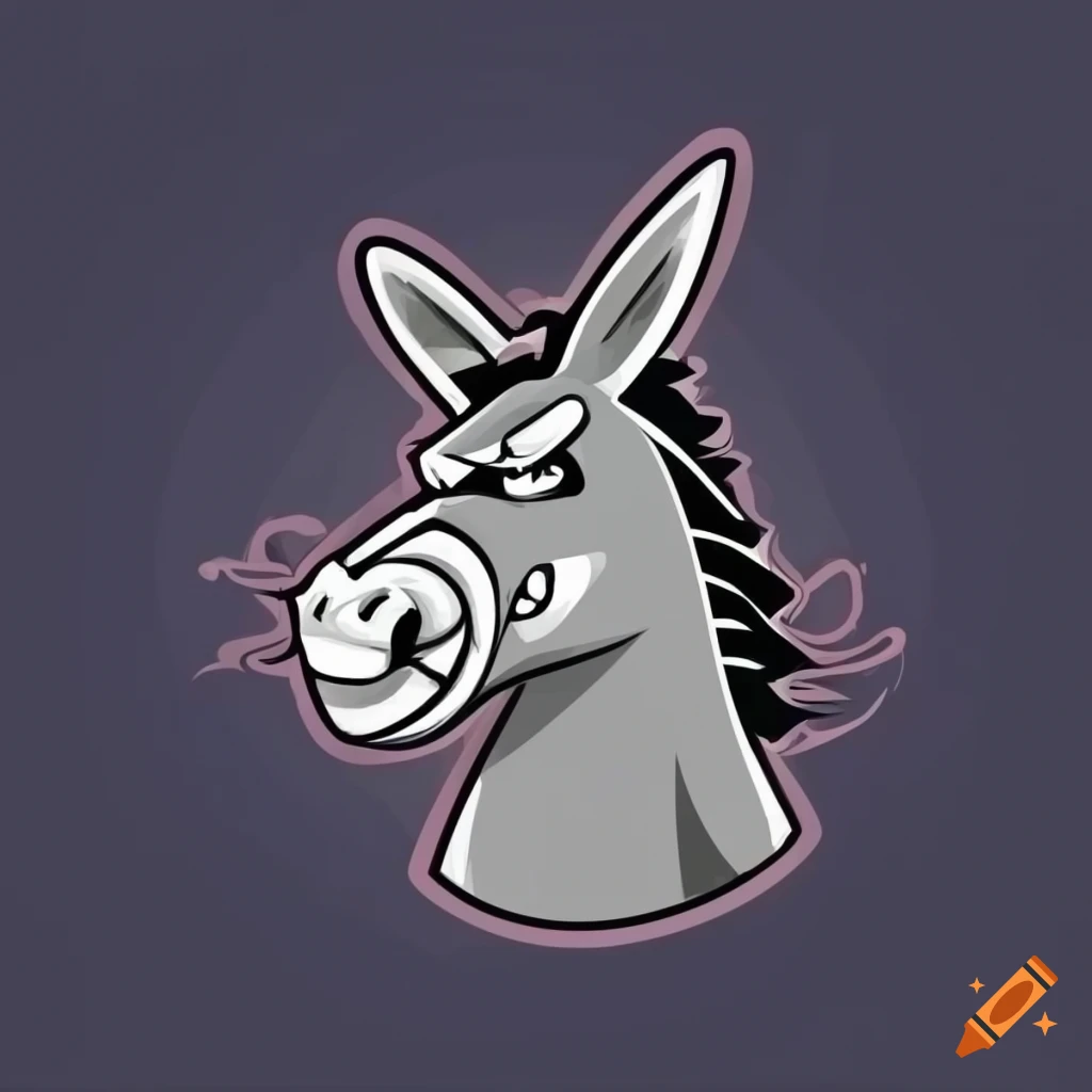 Monochrome sports logo of an angry donkey with mullet on Craiyon