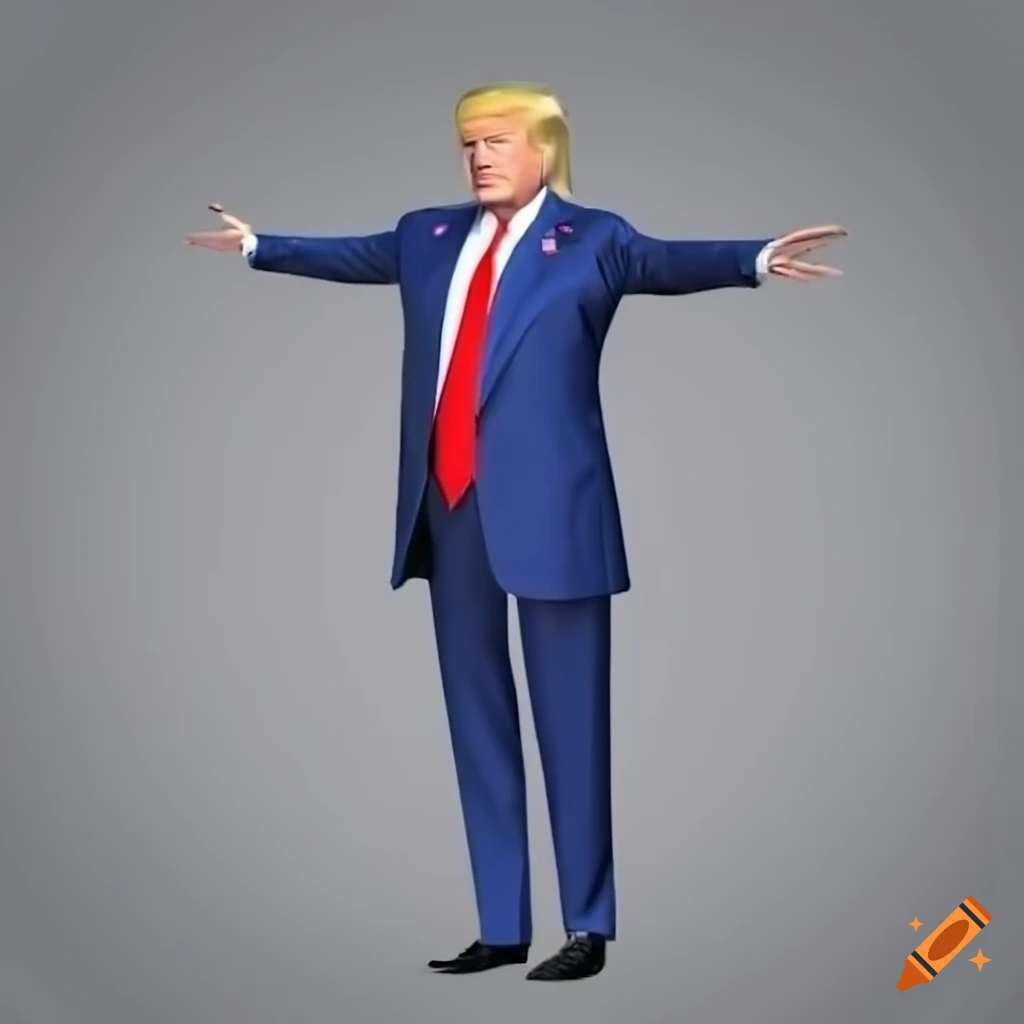 3d model of donald trump in a blue suit and red tie
