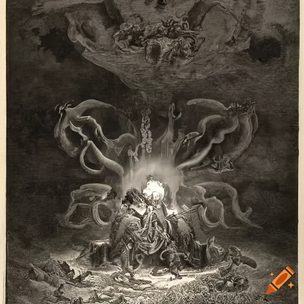 Surreal image of a baroque collage of hell on Craiyon