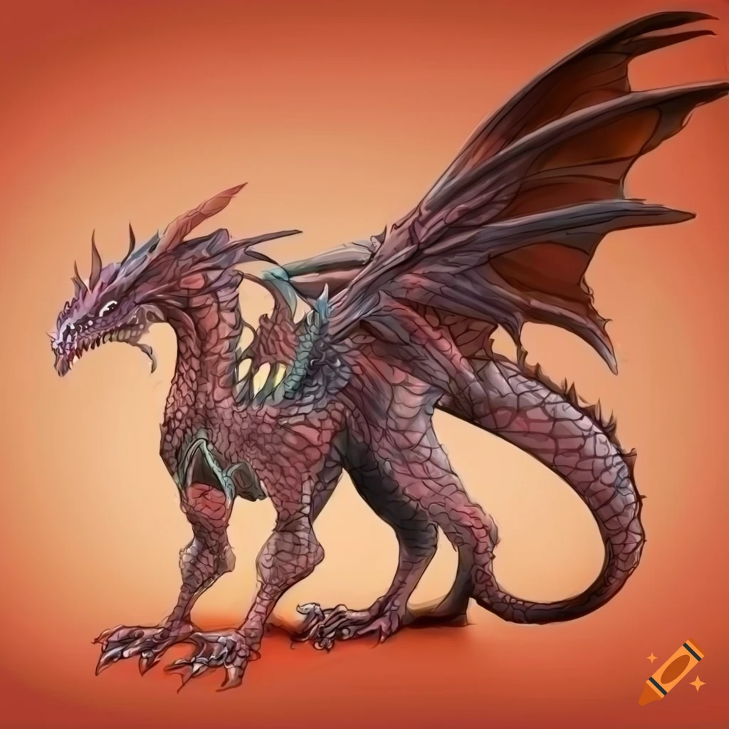 Side view illustration of a dragon with wings and four legs