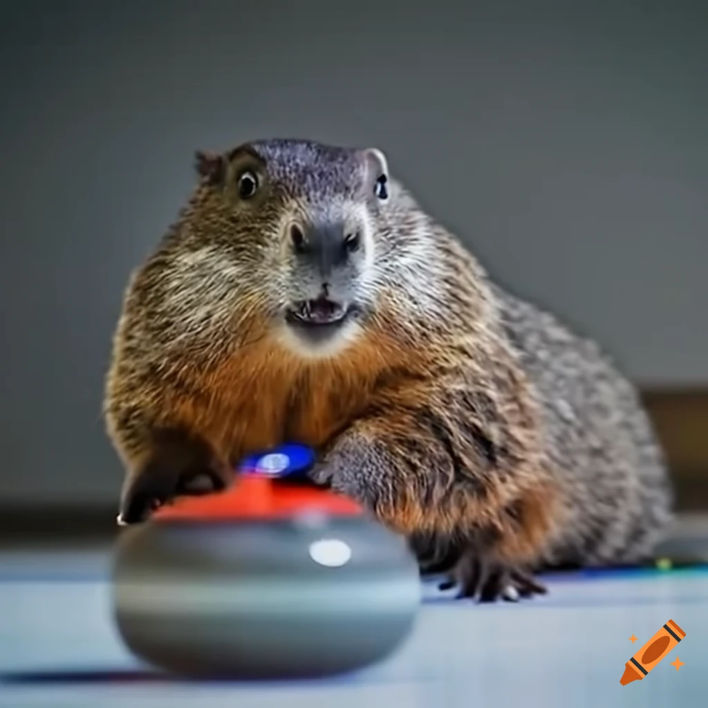 Groundhog playing curling inside on Craiyon