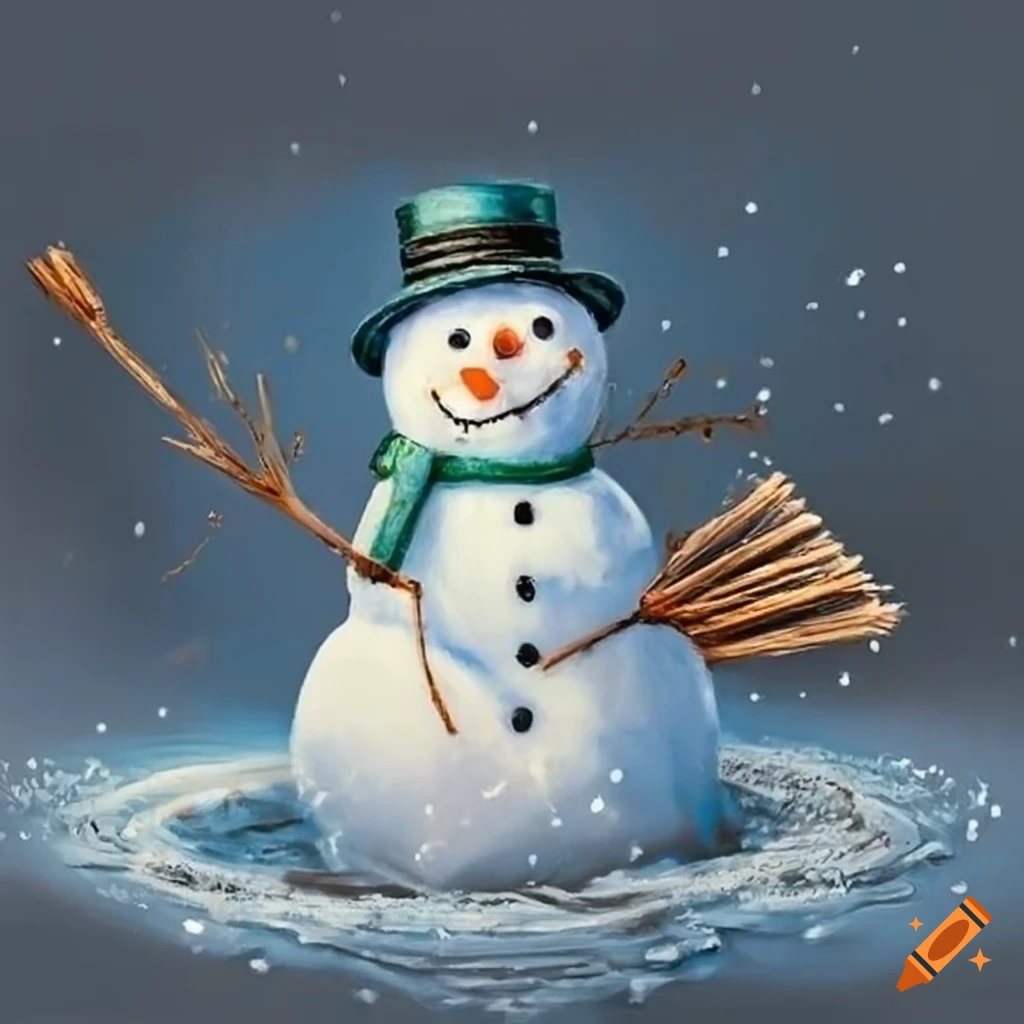 Photorealistic snowman waving a broom on Craiyon