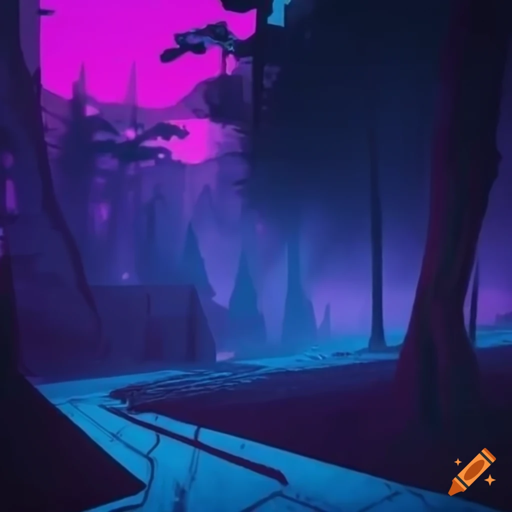 Synthwave-inspired forest artwork on Craiyon