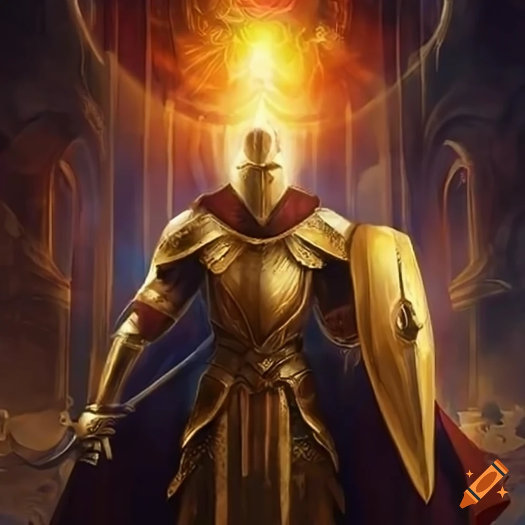 Image of a holy paladin in prayer surrounded by divine aura on Craiyon