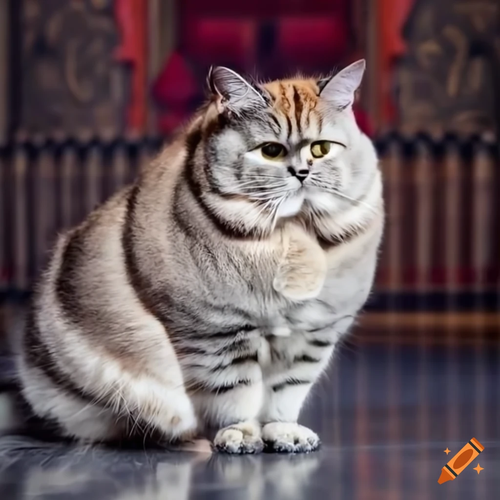 Chubby cat with crossed arms in a city alley on Craiyon