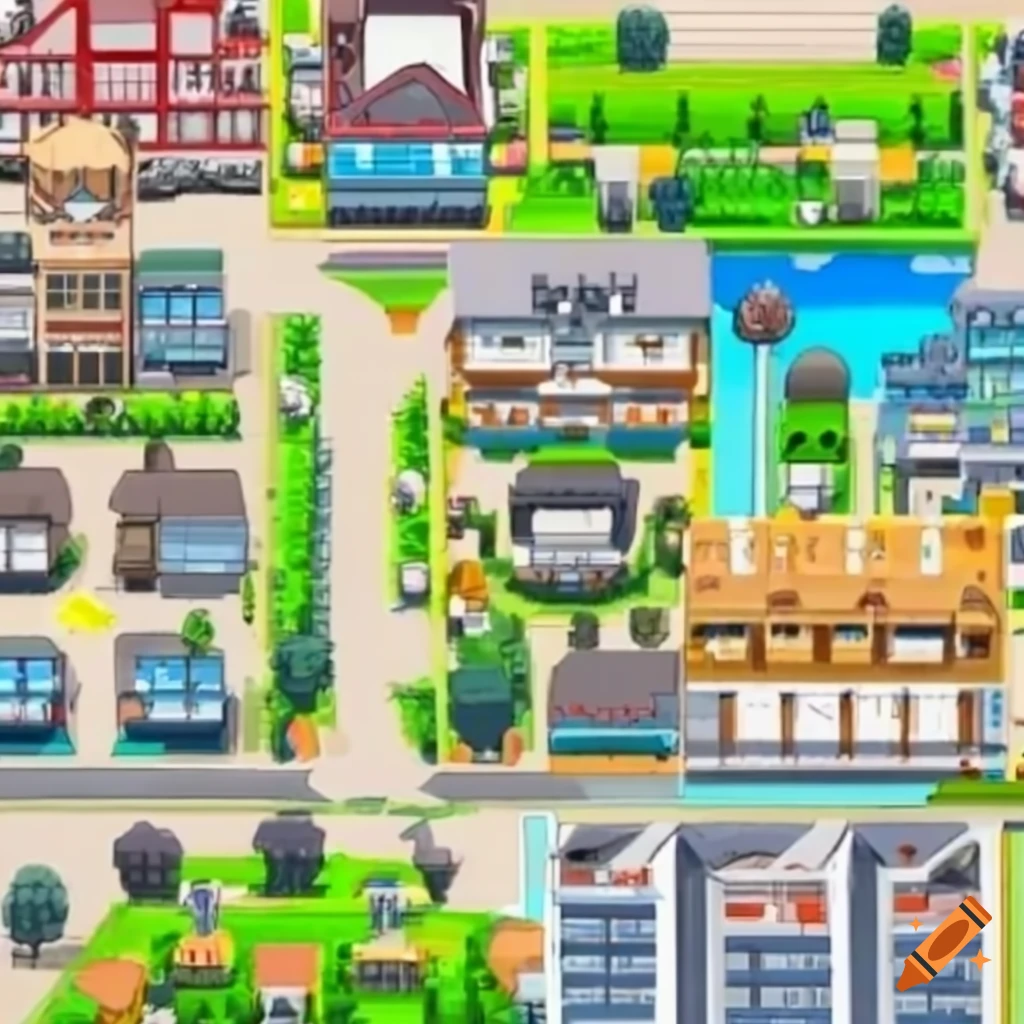 2d art of a pokémon urban city on Craiyon