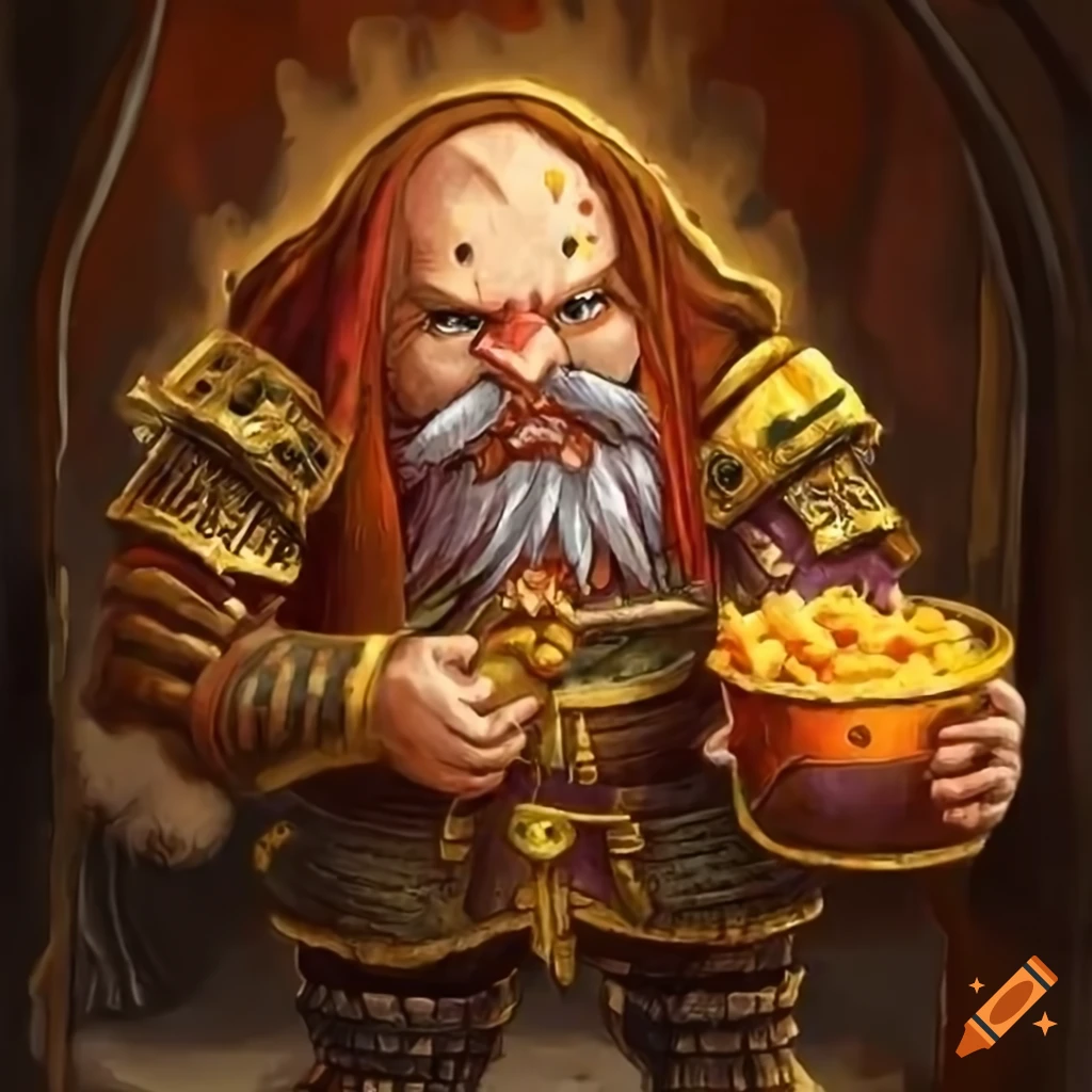 Dwarven king holding a bucket of fried chicken