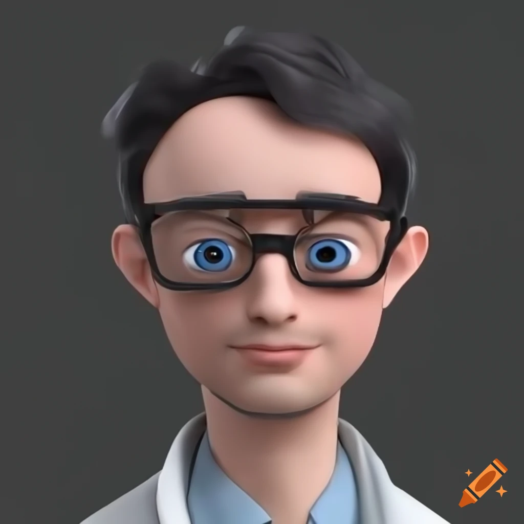 Cartoon avatar of a scientist with glasses on Craiyon