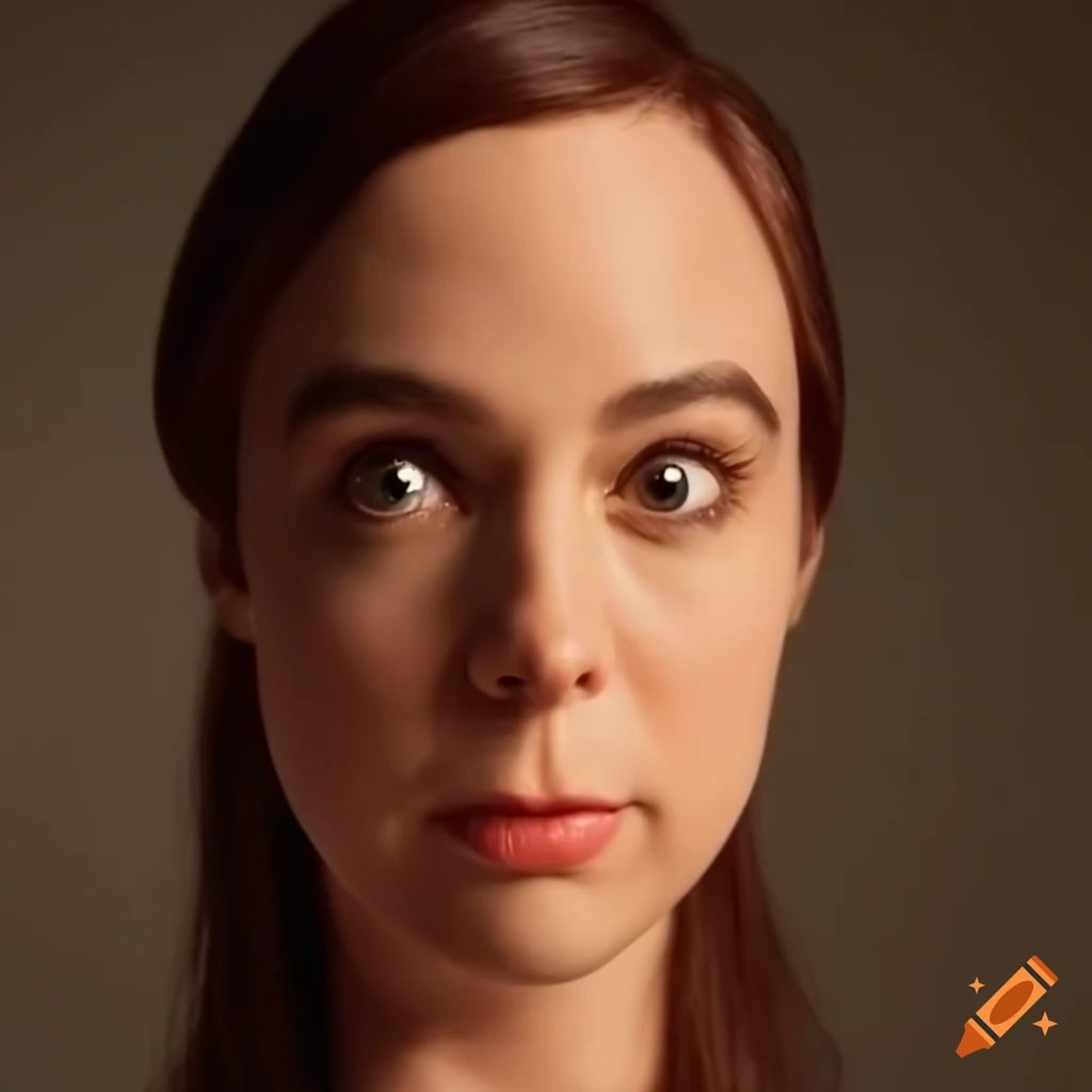 Close-up headshot of a brunette woman resembling Jim Parsons' character ...