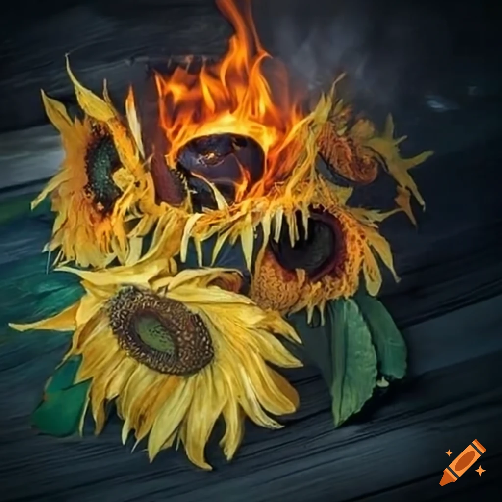 Burning sunflowers painting by van gogh on Craiyon