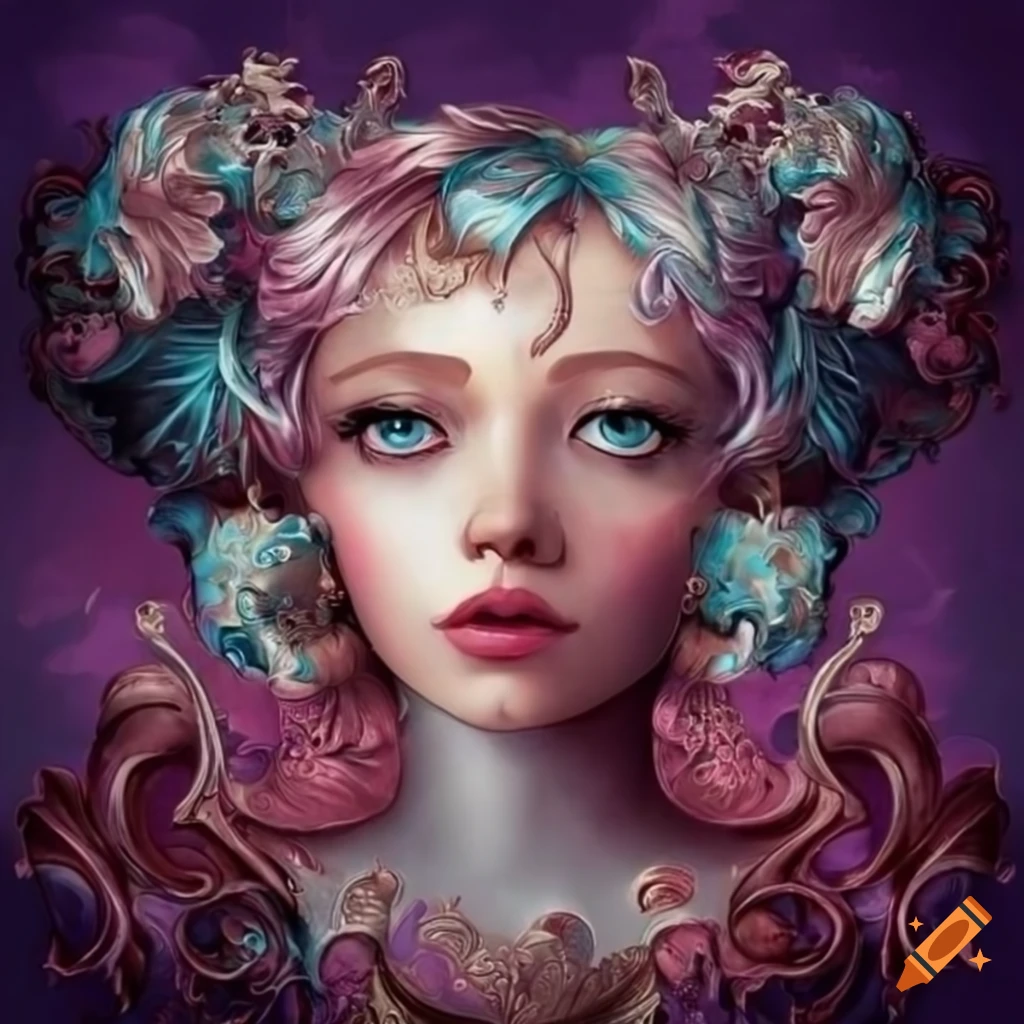 Surrealistic baroque rococo style artwork in the clouds