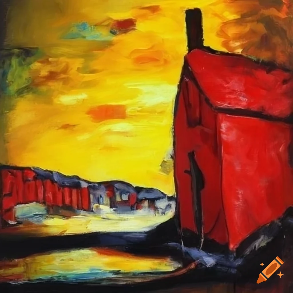 Modigliani and Kandinsky oil painting of a summer fishing town on Craiyon