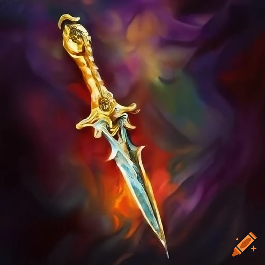 Image of a mystical gold dagger with crystal-infused handle on Craiyon