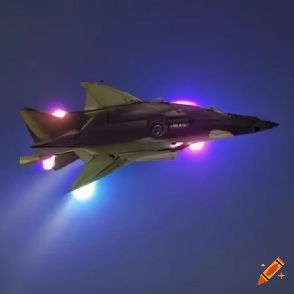Fighter jet with alien technology in the night sky on Craiyon
