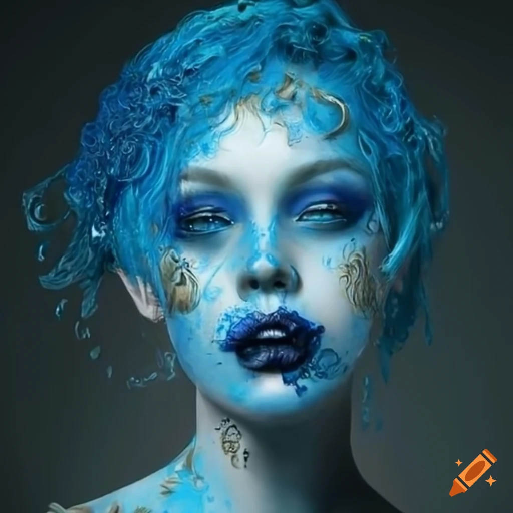 Artistic depiction of a wet blue-skinned goddess on Craiyon