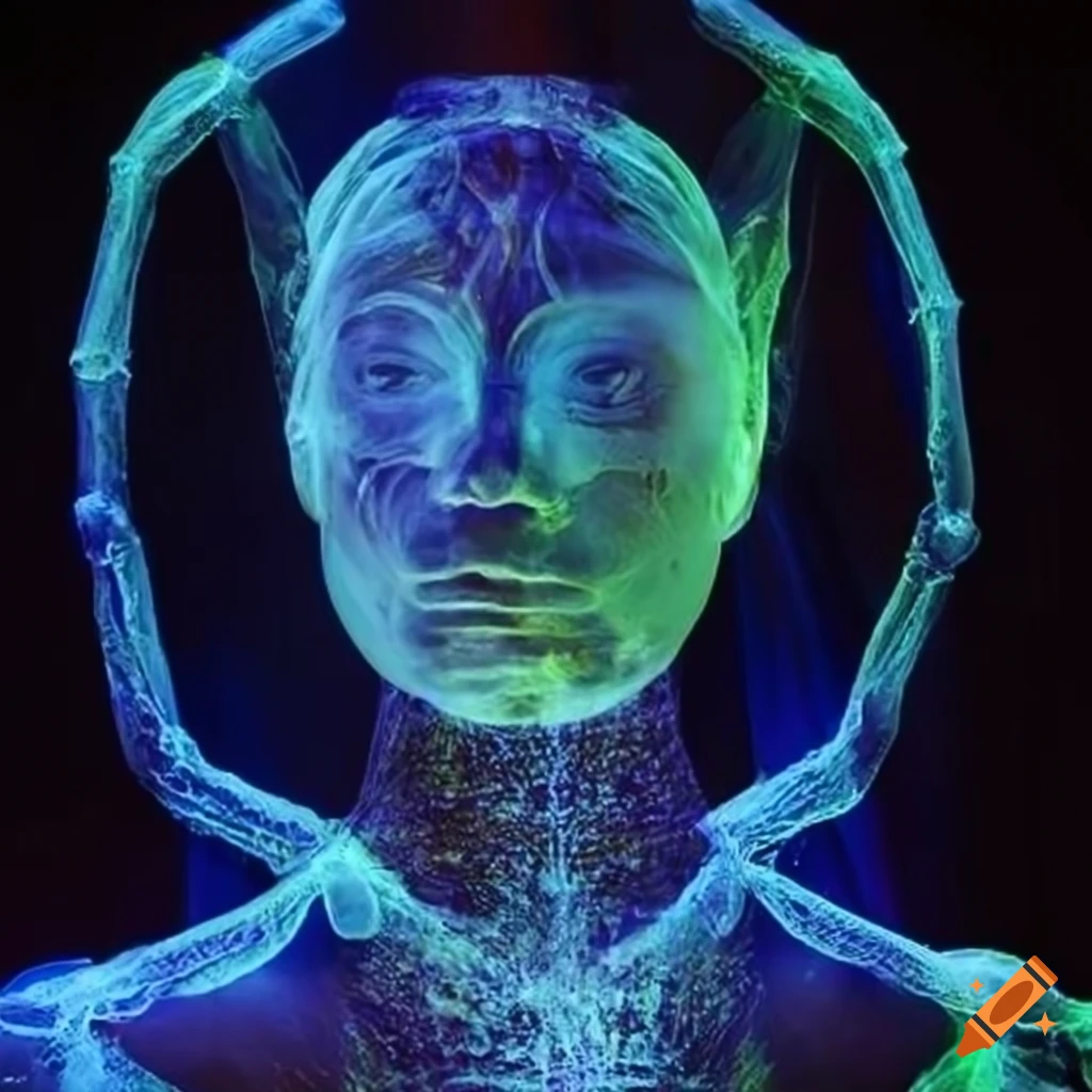 Glowing humanoid figures with intricate patterns