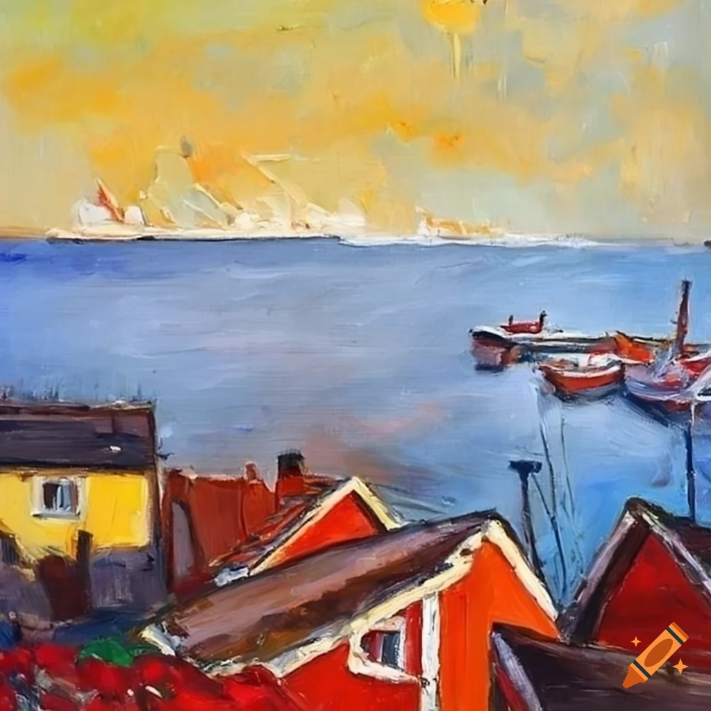 Oil painting of a small village seen through a window on Craiyon