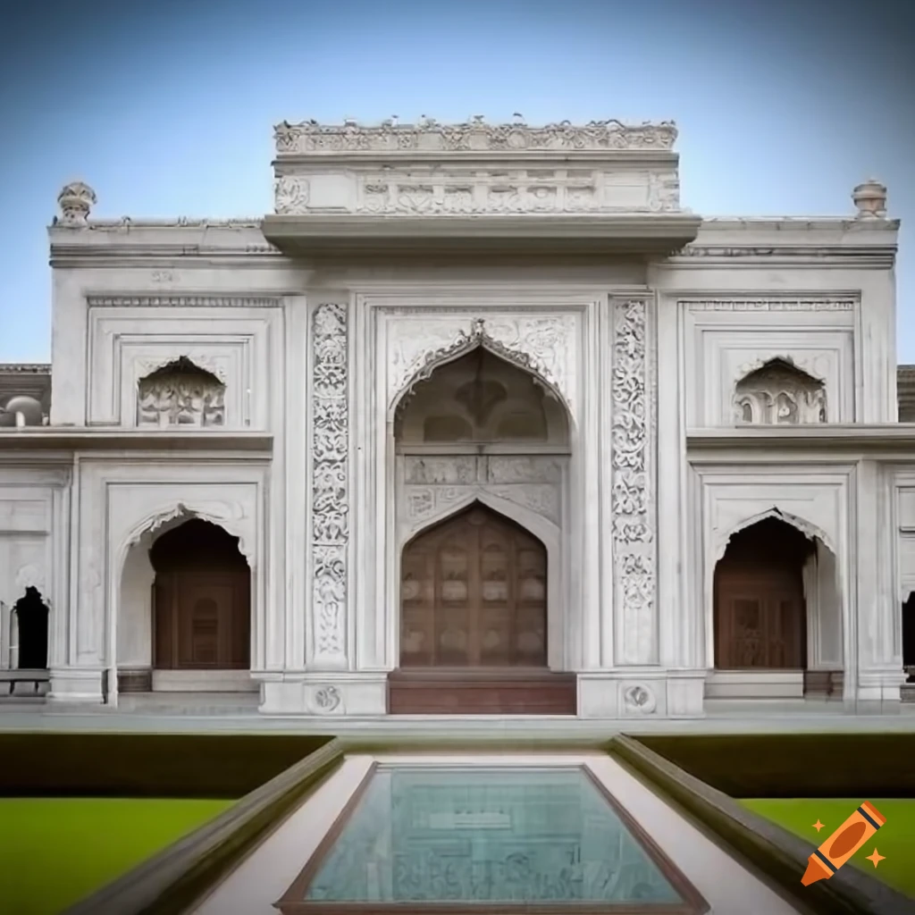 Frontal view of mughal mahal white house whitemarsh lynnewood on Craiyon