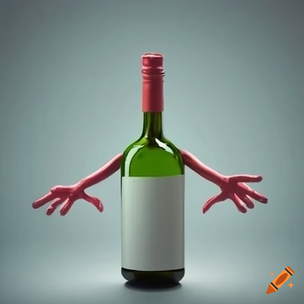 Playful animated wine bottles with arms and hands on Craiyon