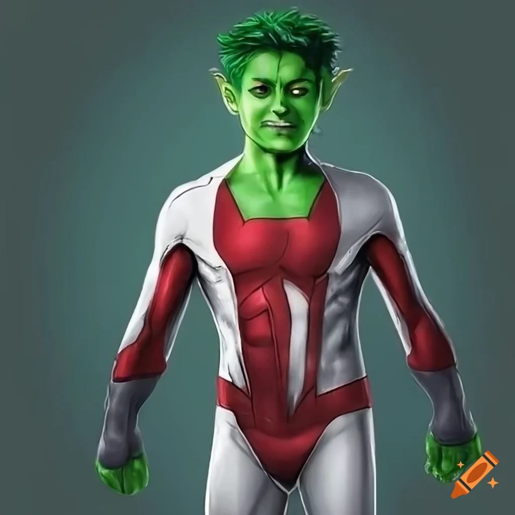 Beast boy superhero in red and white suit on Craiyon
