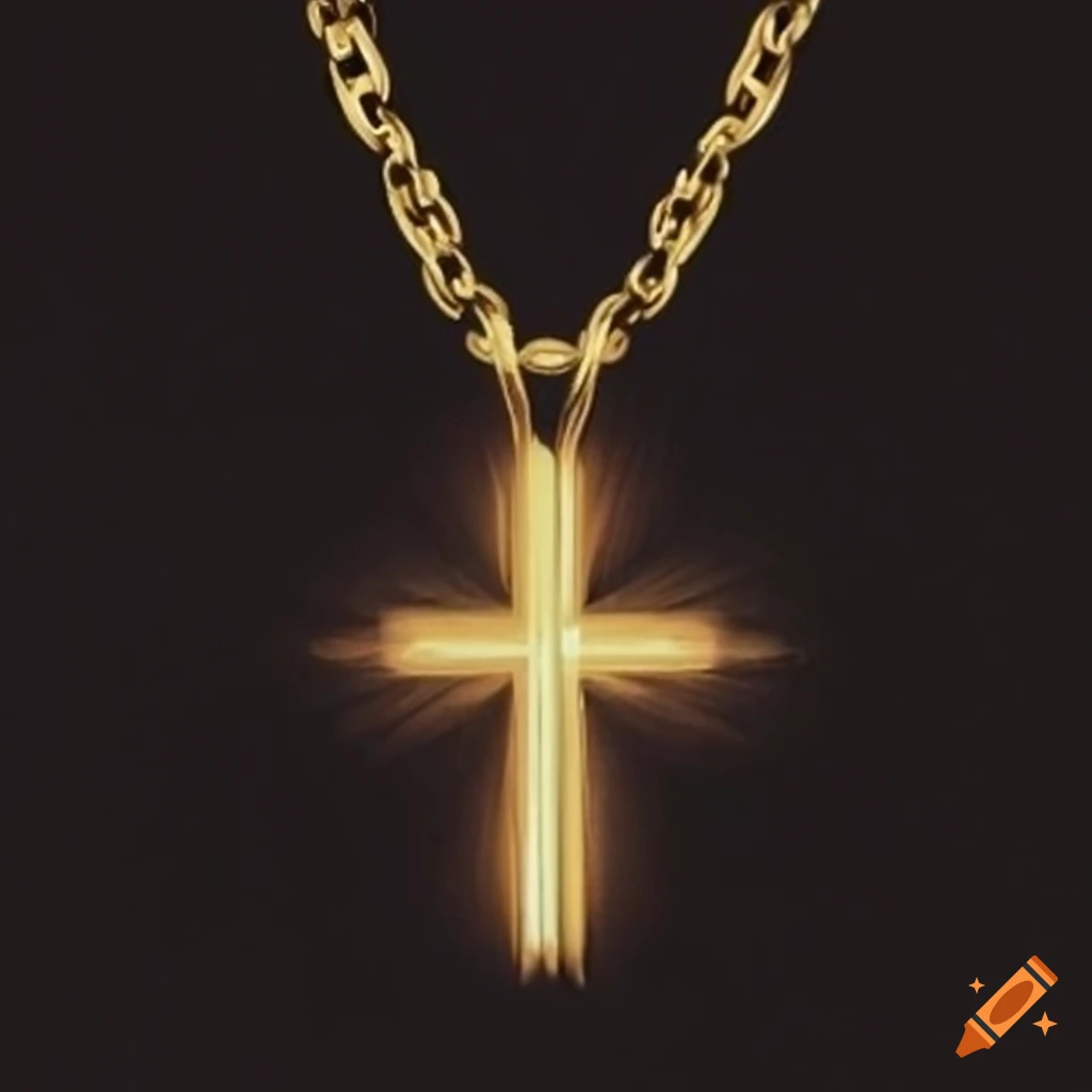Gold cross necklace on white background on Craiyon