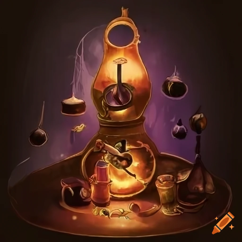 Image of an alchemist surrounded by potions