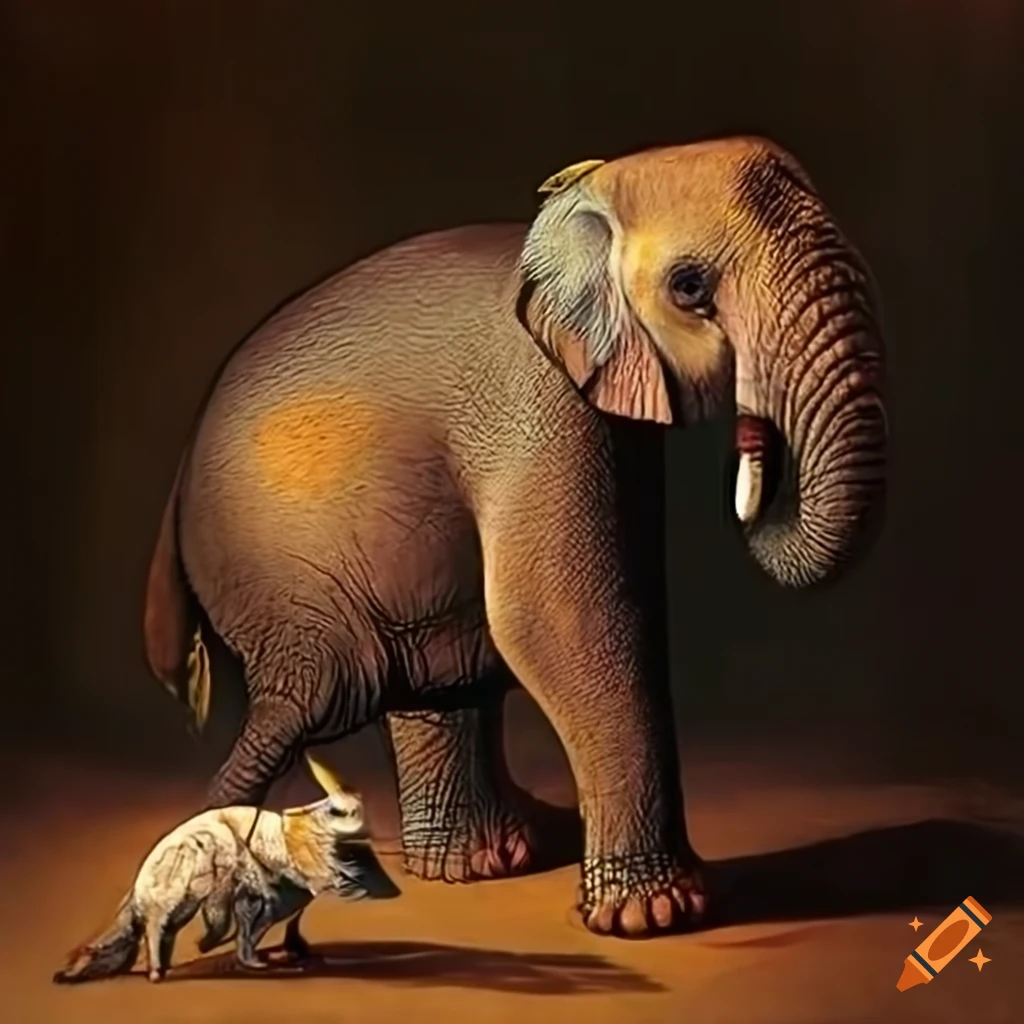 Elephant and rabbit in zoo watching birds on Craiyon