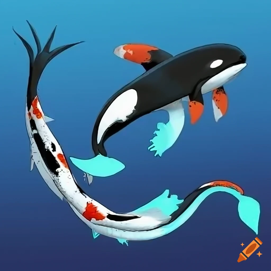 Digital concept art of a dragon orca koi hybrid on Craiyon