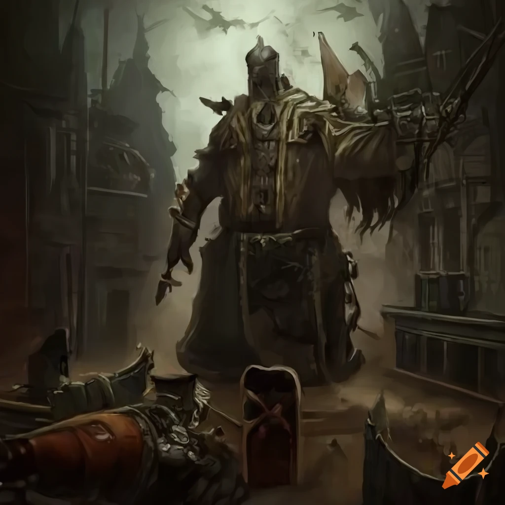 Image of a grimdark industrial fantasy scene