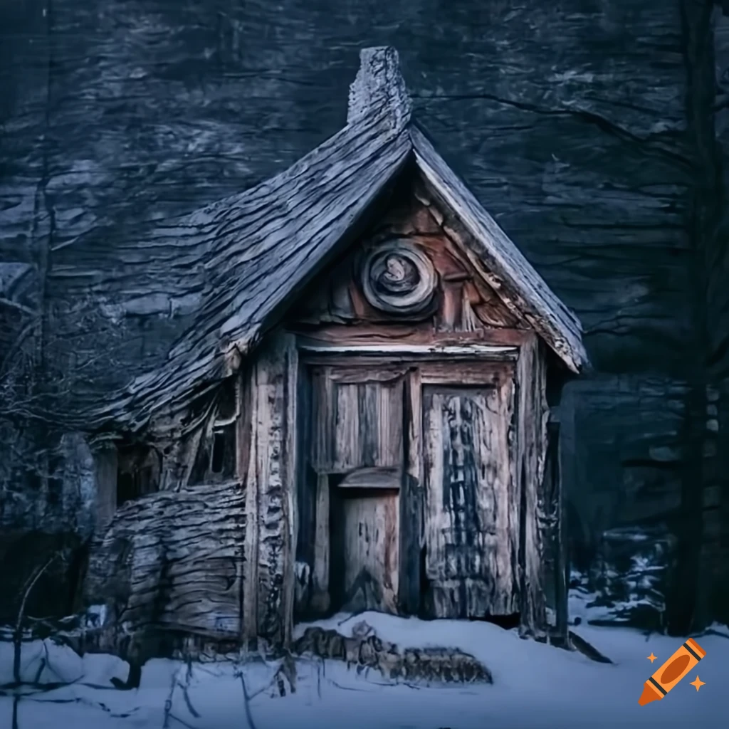 Desolate cabin in a snowy forest on Craiyon