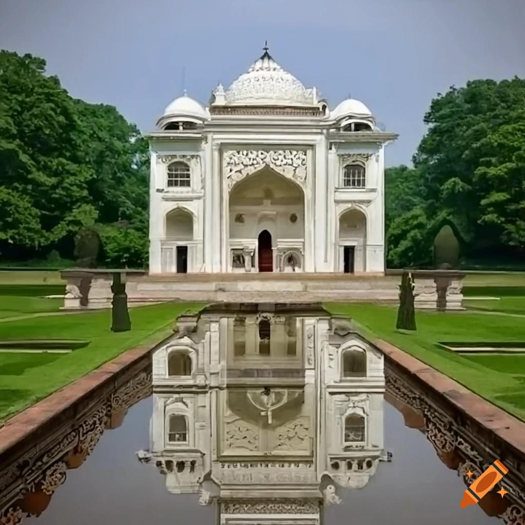 Frontal view of mughal mahal white house whitemarsh lynnewood on Craiyon