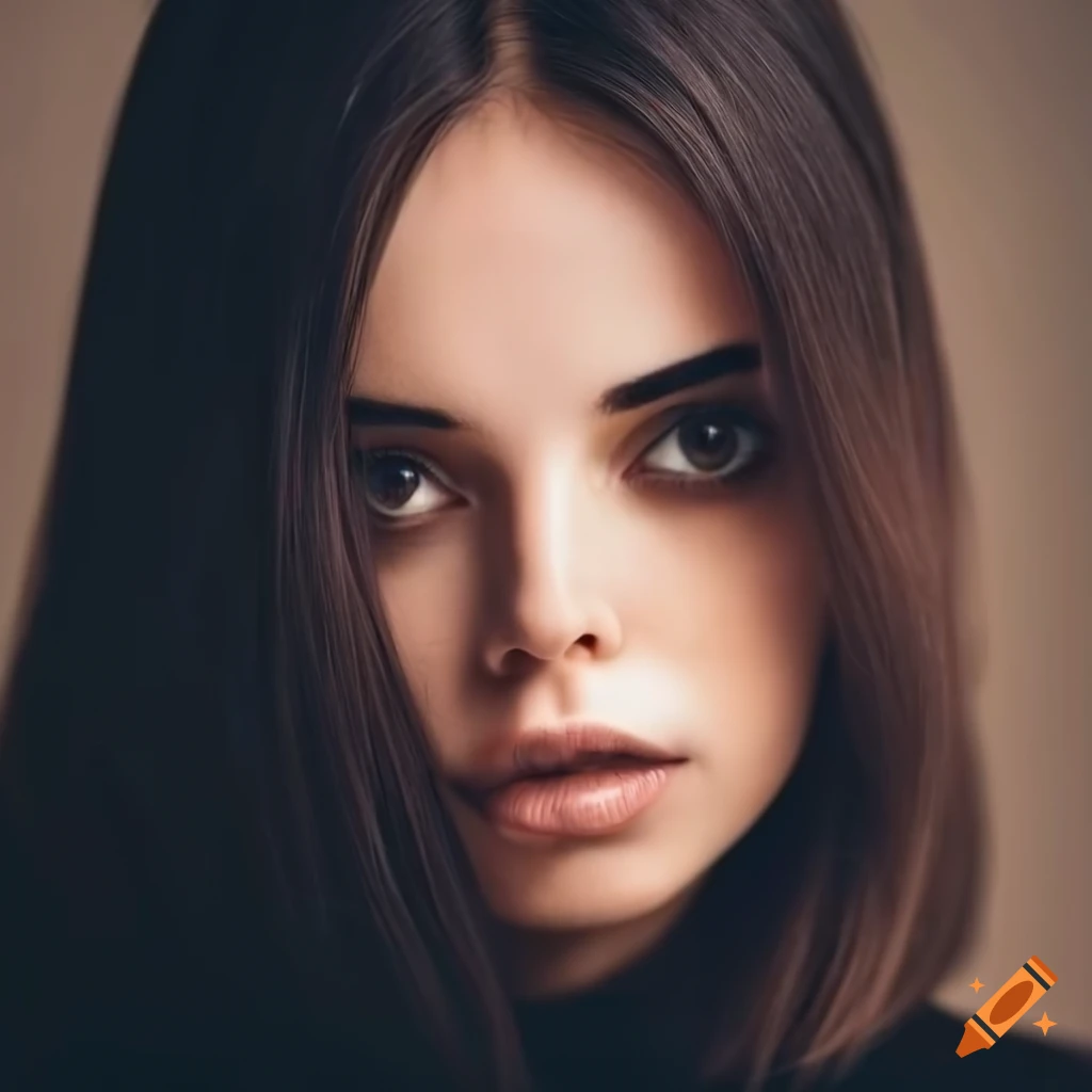 Portrait Of A Beautiful Young Woman With Dark Brown Hair On Craiyon portrait-of-a-beautiful-young-woman-with-dark-brown-hair-on-craiyon