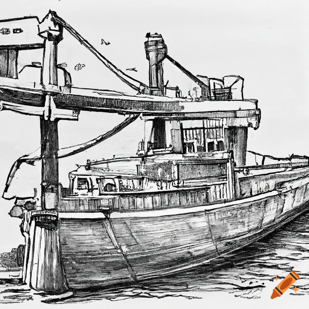 Cross hatch ferryboat drawing from the 19th century on Craiyon