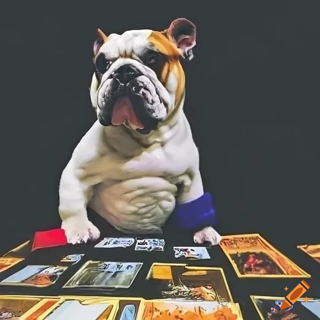 Dog playing magic the gathering with a poodle dressed as a cop on Craiyon