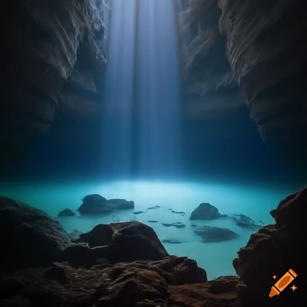 Luminescent cave with glowing crystalline lake on Craiyon