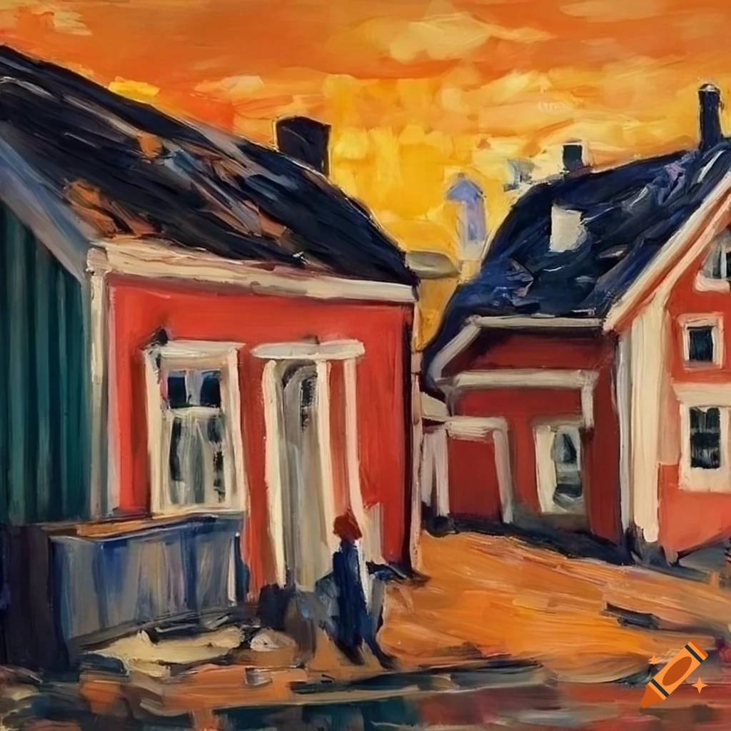 Oil painting of a small village seen through a window on Craiyon