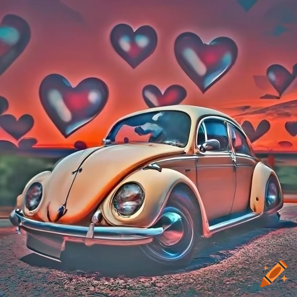 Beetle car on a heart background on Craiyon