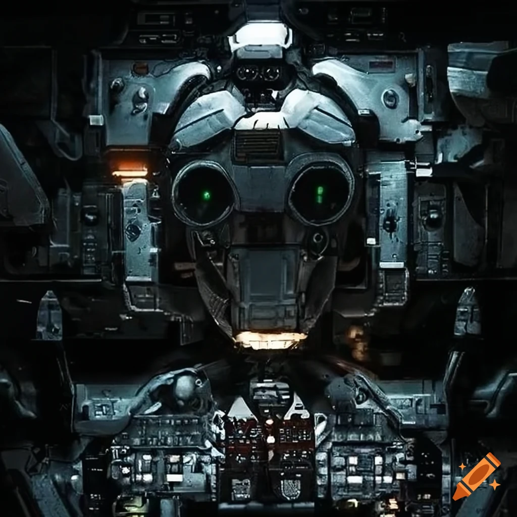 Close-up photograph of a mecha cockpit on Craiyon