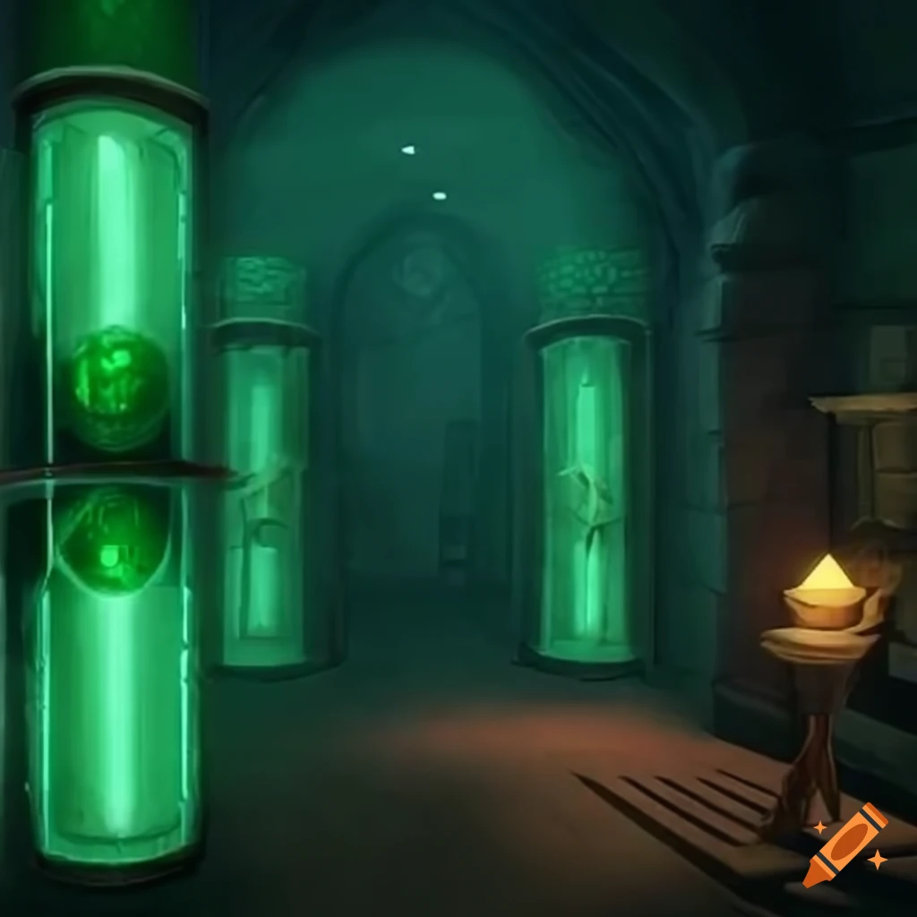 Interior of a dungeon with glass chambers