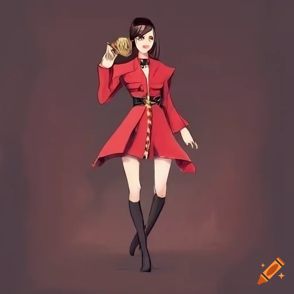 Vintage comic book style female heroine in red coat on Craiyon