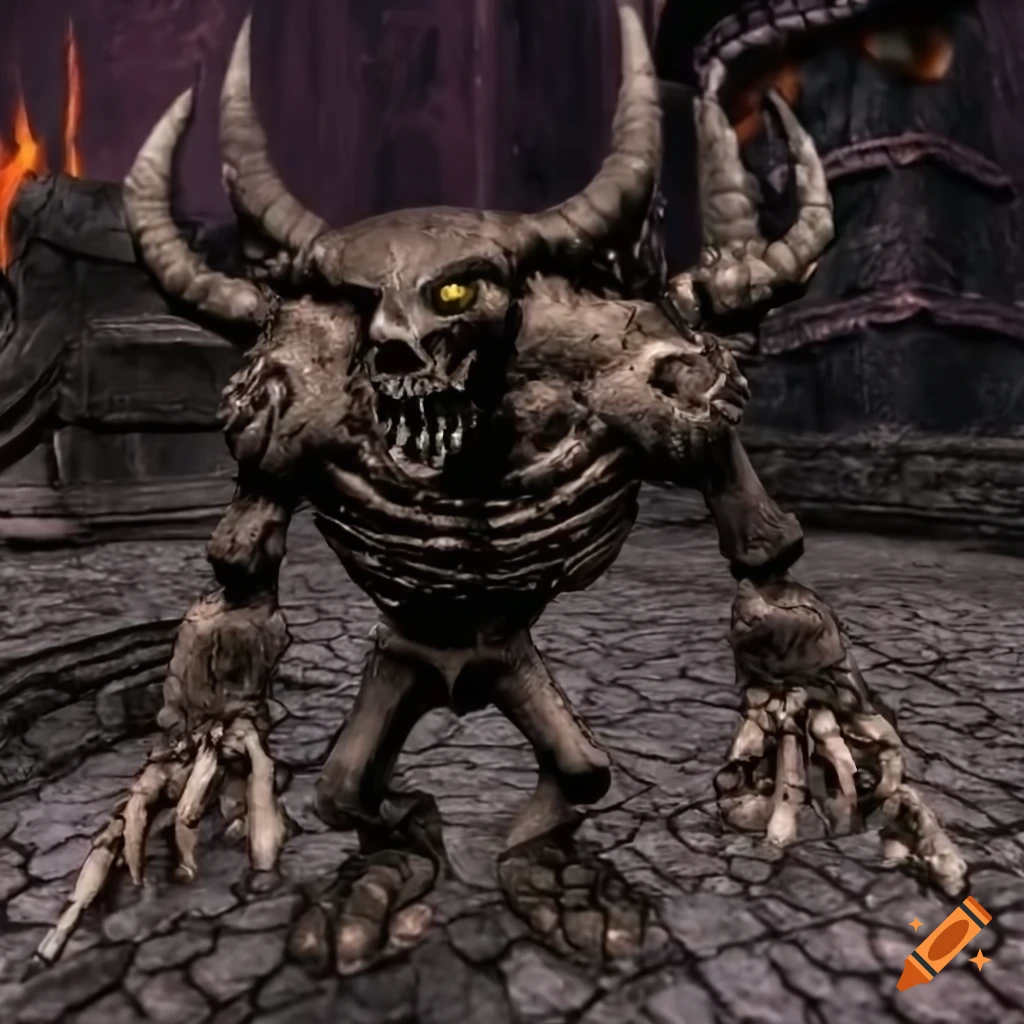 Image of a demonic skeleton destroying a burning city on Craiyon