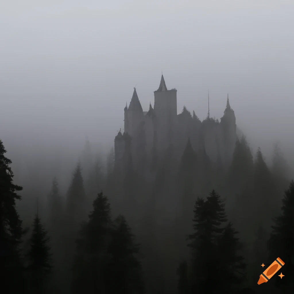 Castle in the misty forest on Craiyon