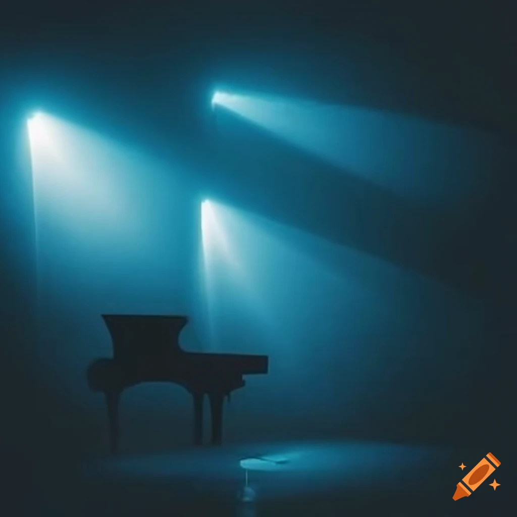 Spotlight-lit music stage under dark sky