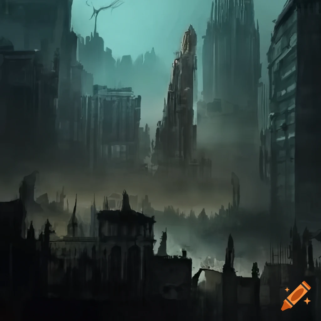 Overgrown ruins of a fantasy city on Craiyon