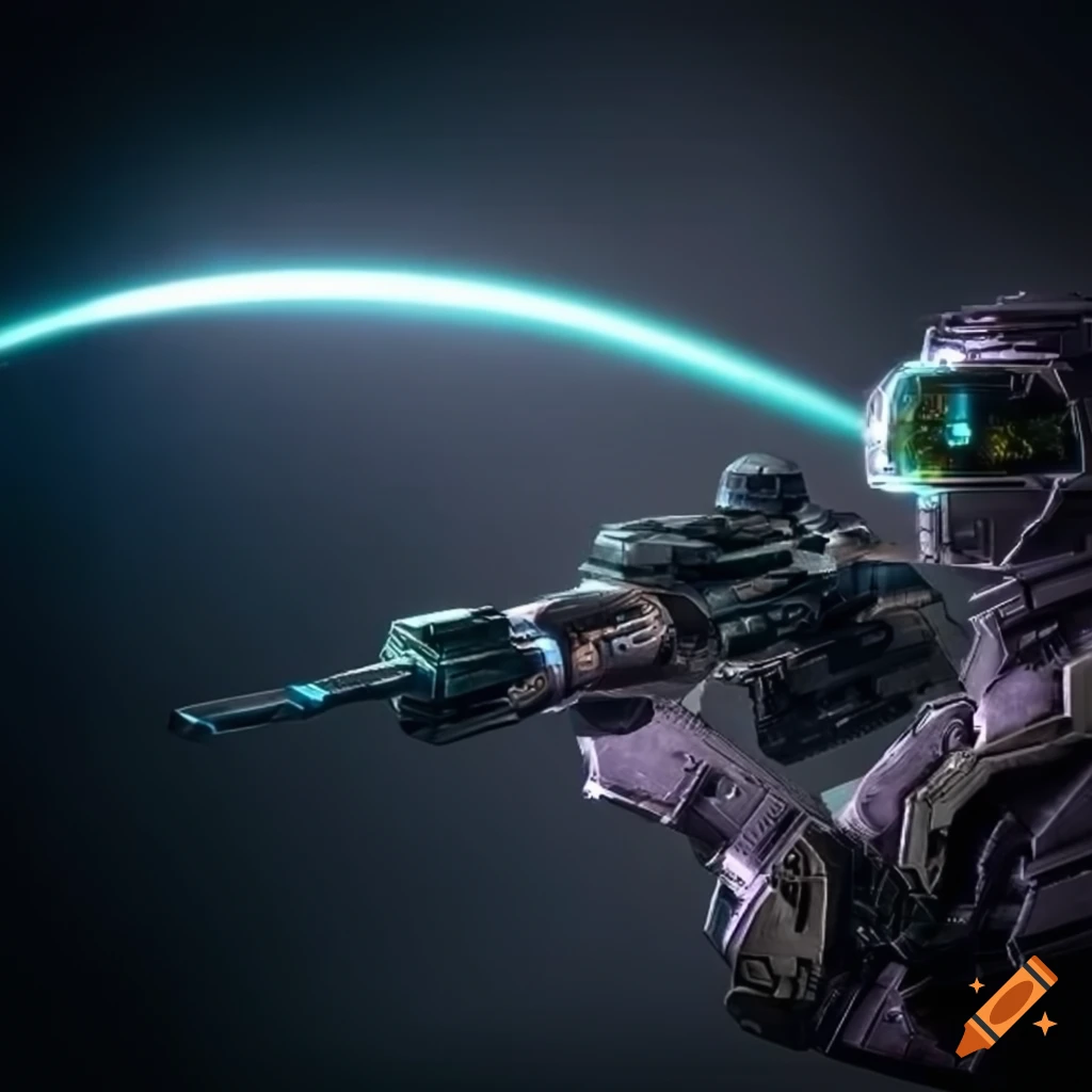 Futuristic spaceship with laser weapons