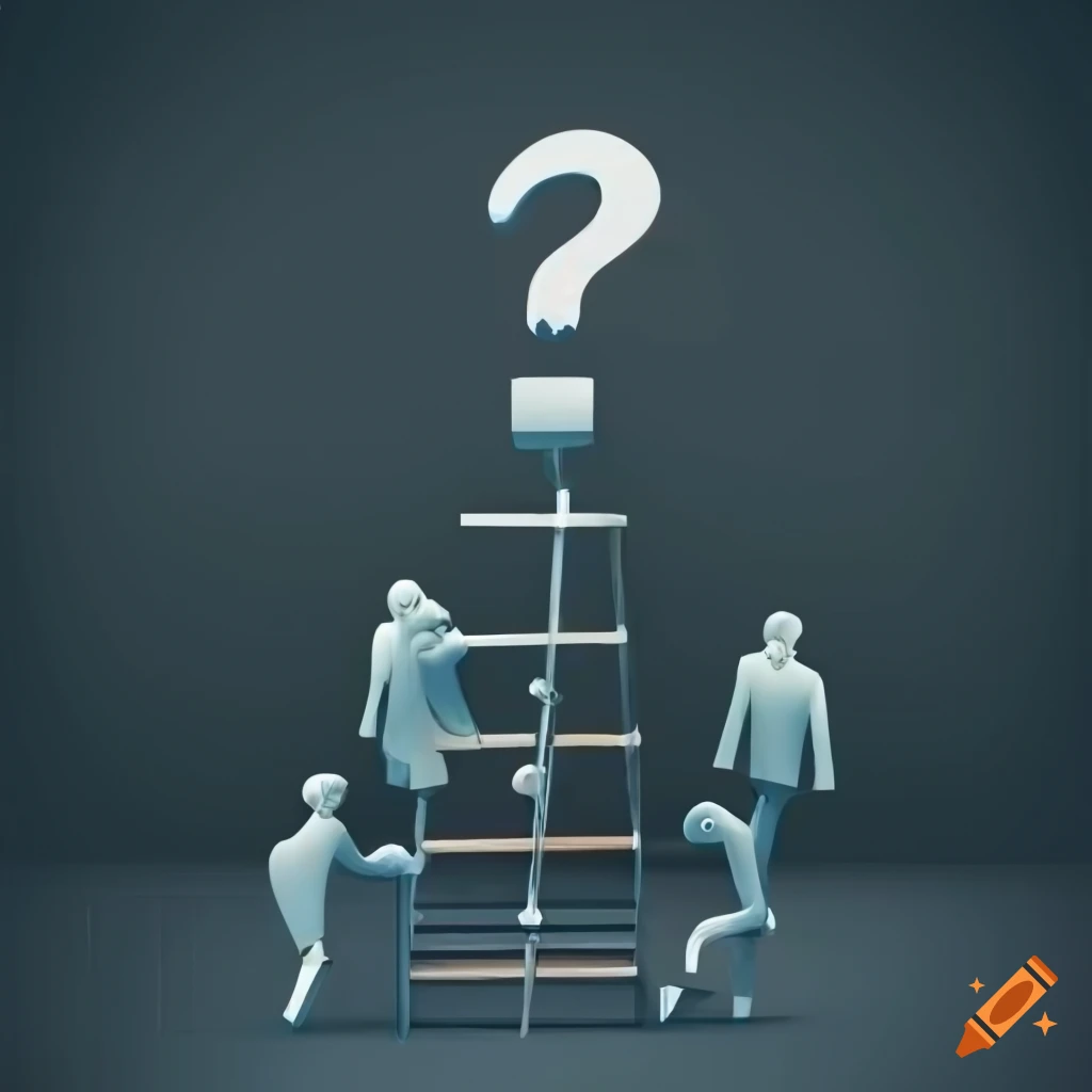 Graphic of ascending ladder with question marks on Craiyon